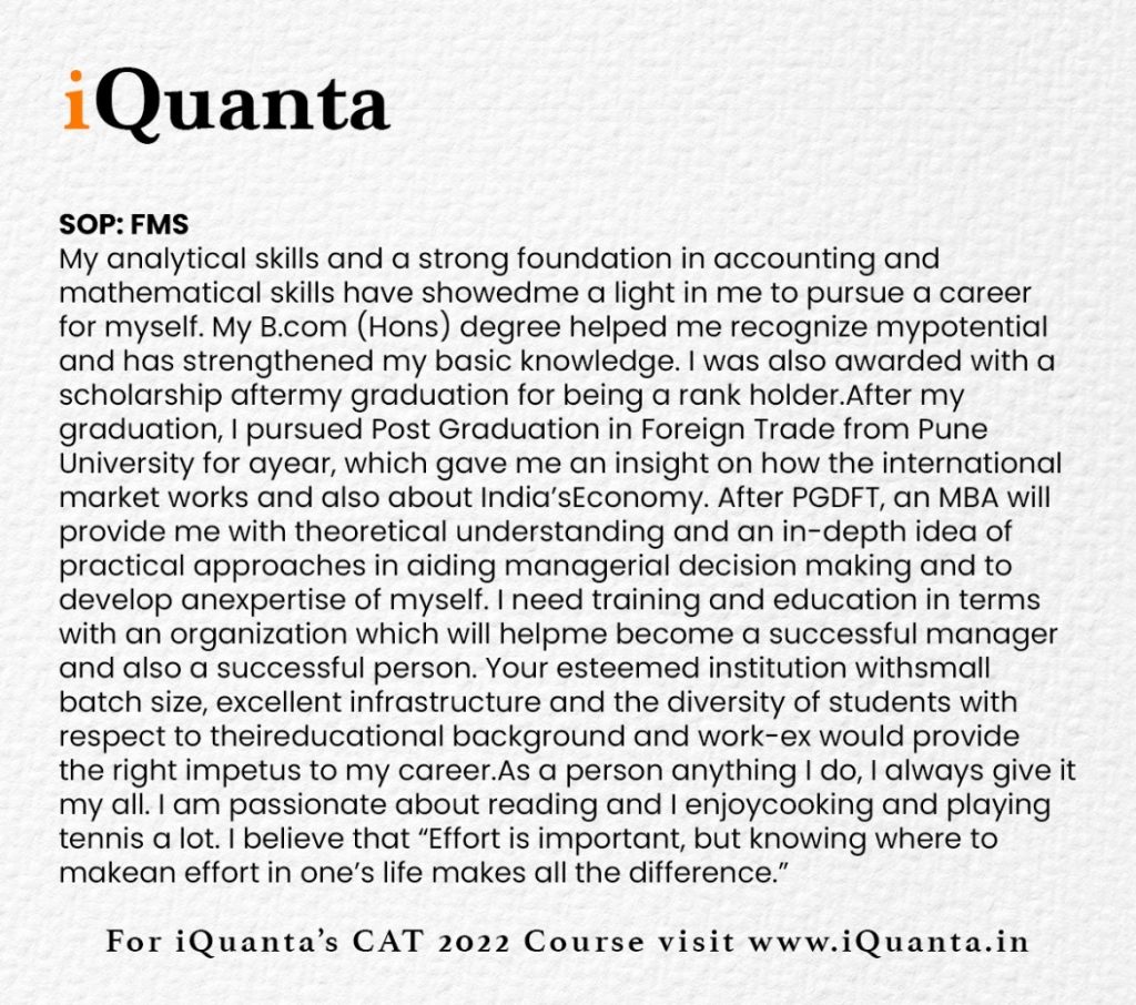 How to Write SOP & Sample SOPs - iQuanta CAT Preparation Blog
