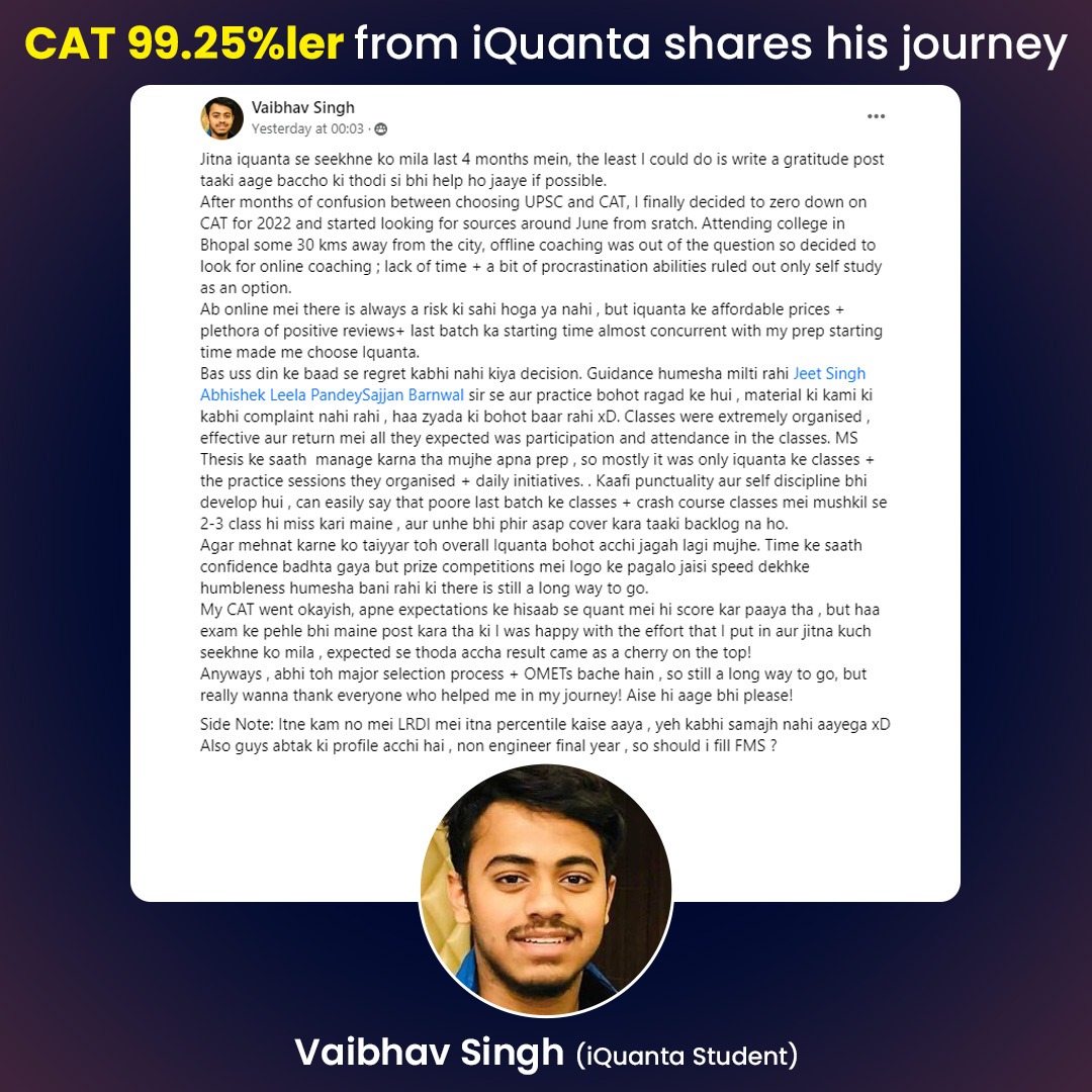 CAT 2022 Toppers List From iQuanta : 70+ Score 99%ile - iQuanta