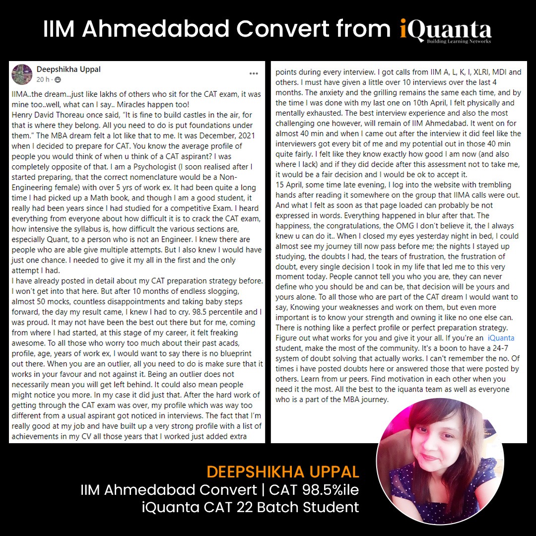 CAT 2022 Toppers List From iQuanta : 70+ Score 99%ile - iQuanta