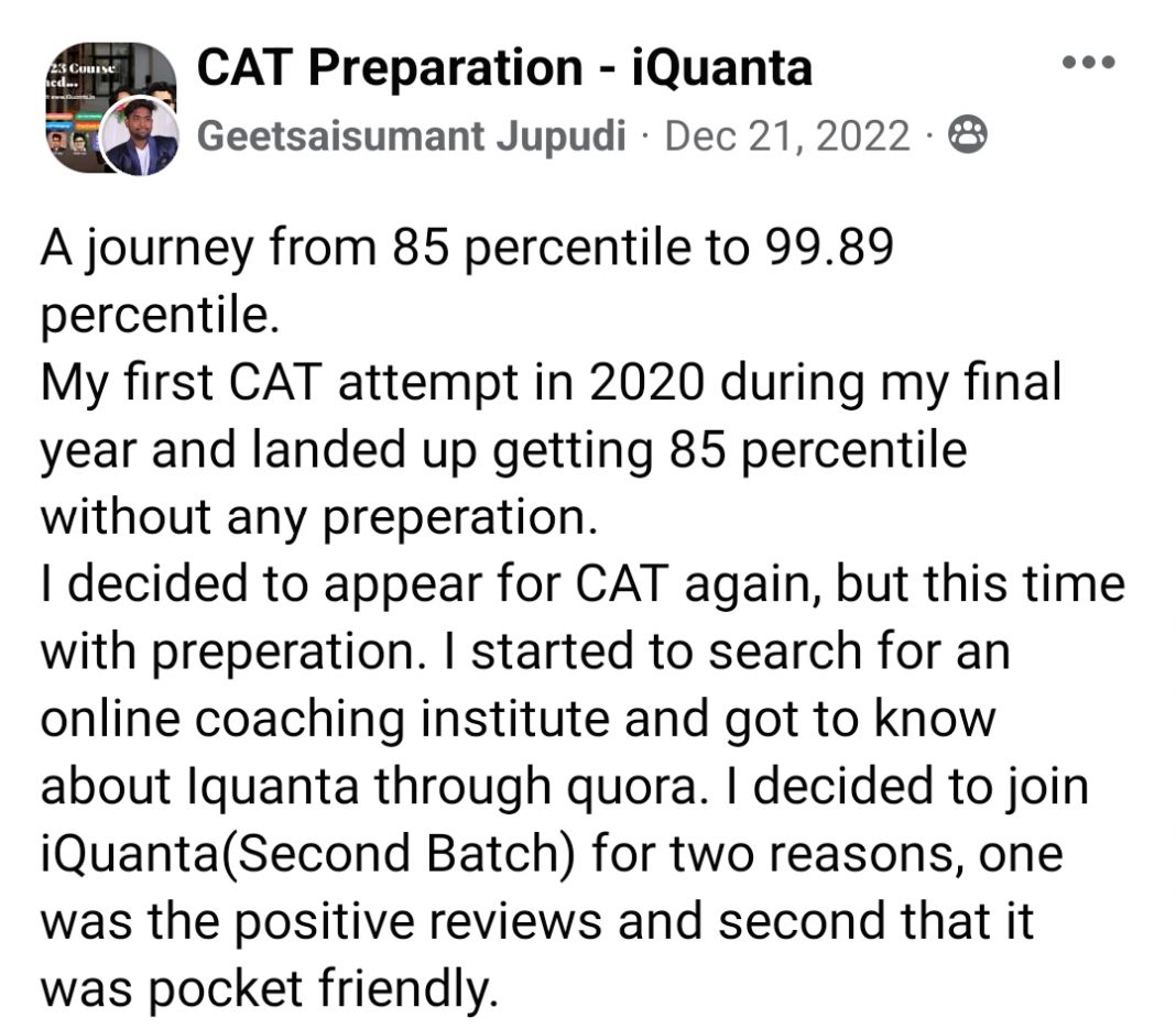 CAT 2022 Toppers List From iQuanta : 70+ Score 99%ile - iQuanta