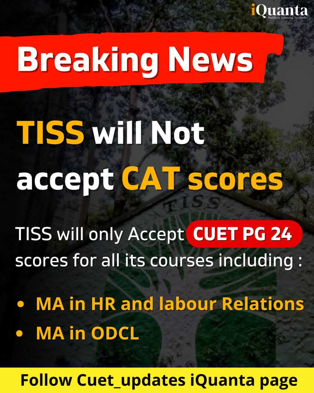 TISS Not Accepting CAT Scores Now, CUET PG 2024 Scores to be Considered Across all Programs ...