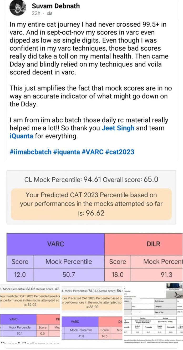 Suvam's Journey From Single Digit in Mocks to 99.52%ile in CAT 2023 ...