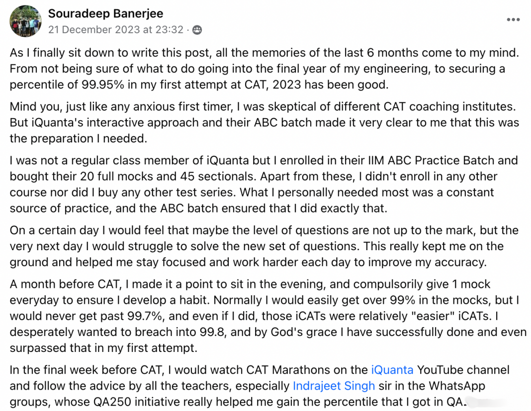 CAT 2023 Toppers List : Check Names, Scorecards & Journey - iQuanta