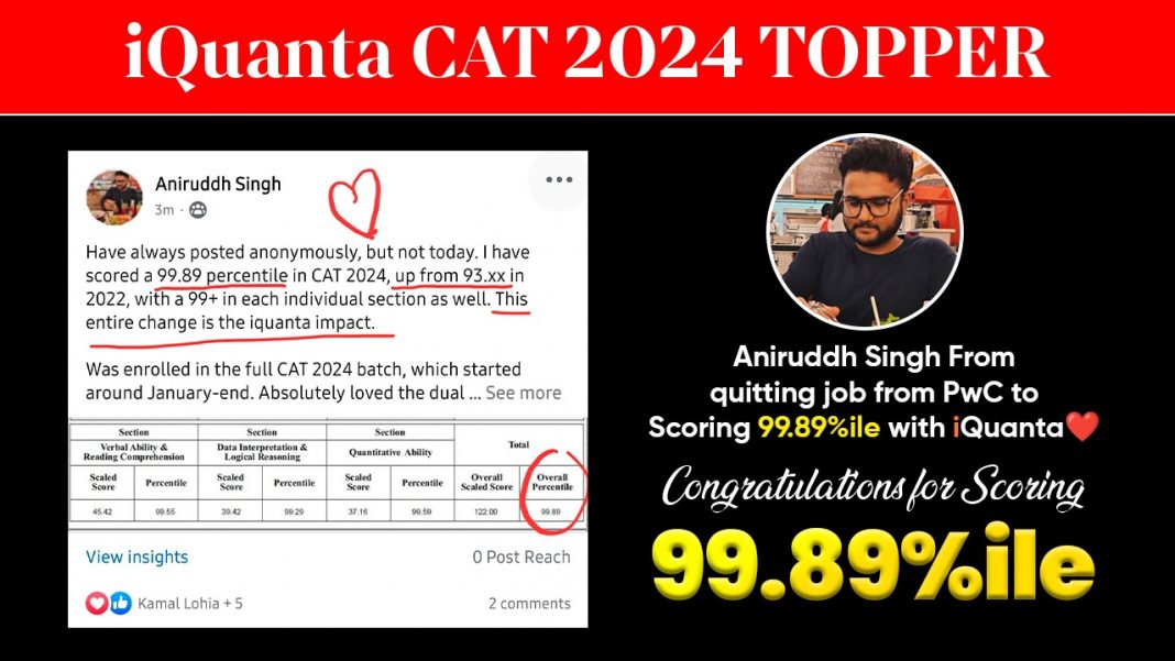CAT 2024 Toppers Journey of Aniruddh Singh From iQuanta - 99.89 ...