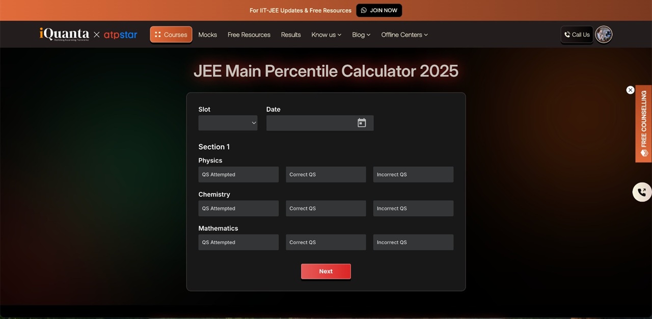 JEE Main Percentile Calculator 2025 : Predict Your JEE Rank with Score
