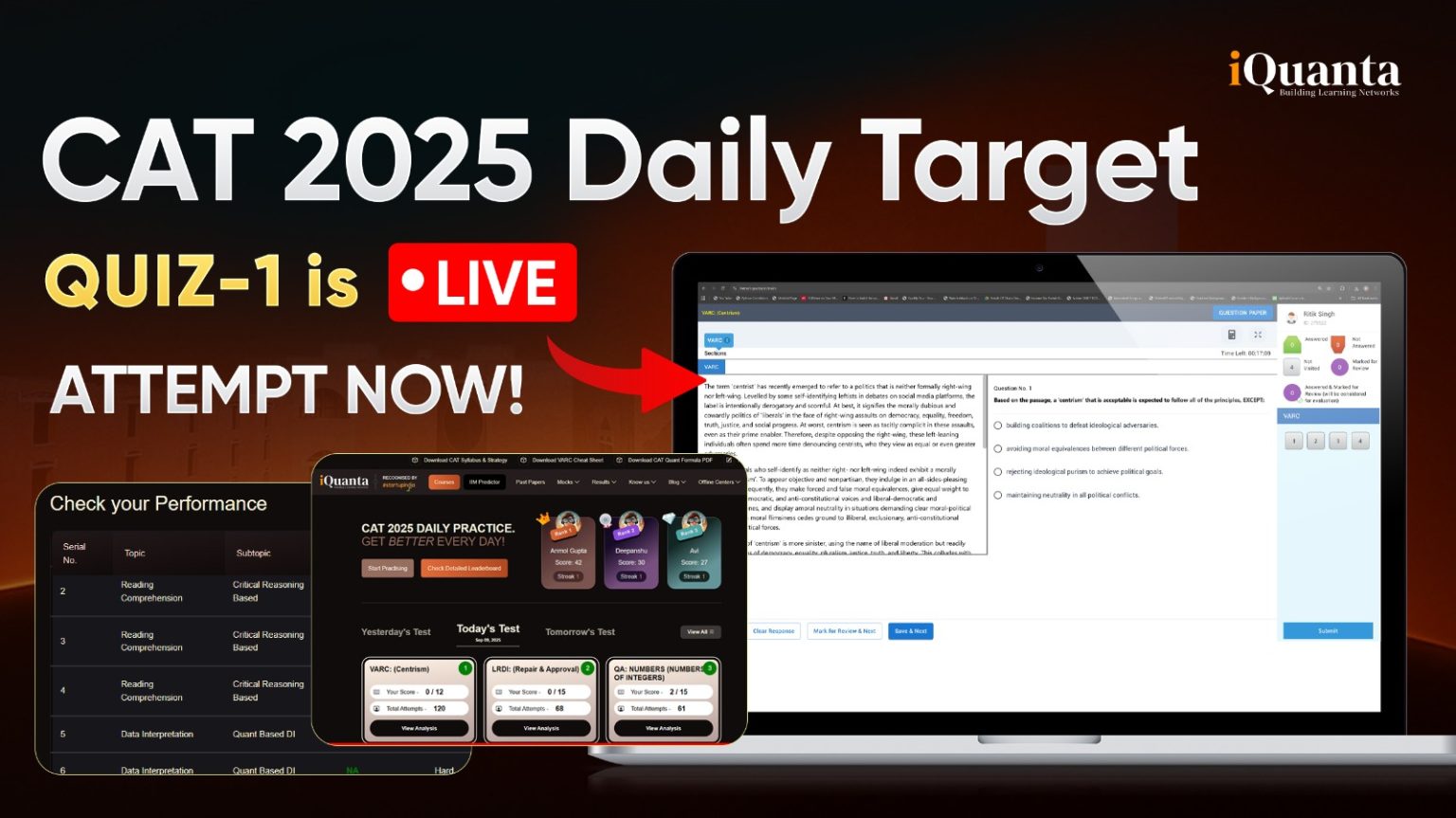CAT 2025 Daily Target - Quiz 1 and 2 Live - iQuanta
