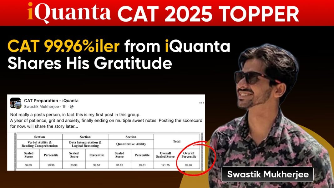 CAT 2025 Topper Swastik Mukherjee Scored 99.96%ile -Check Success Story ...